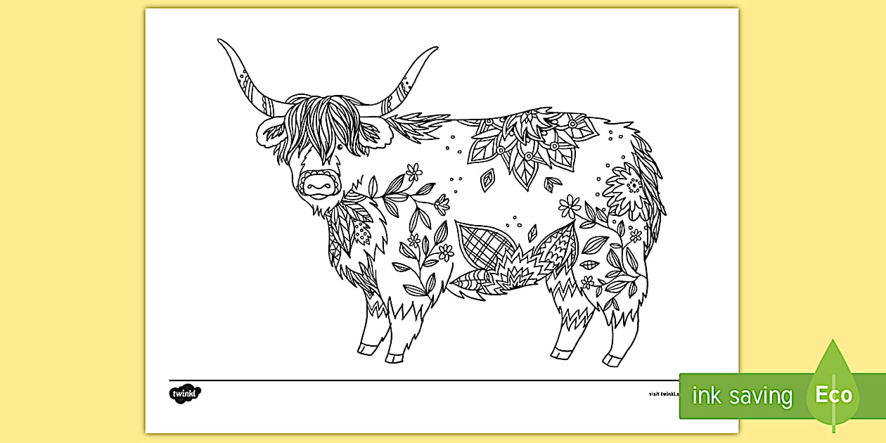 Highland Cow Mindfulness Coloring Page (Teacher-Made)
