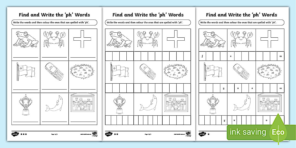 Find and Write the 'ph' Words Differentiated Worksheets