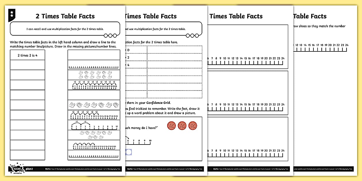 Mastering the 2 Times Table Facts Differentiated Worksheet / Worksheets