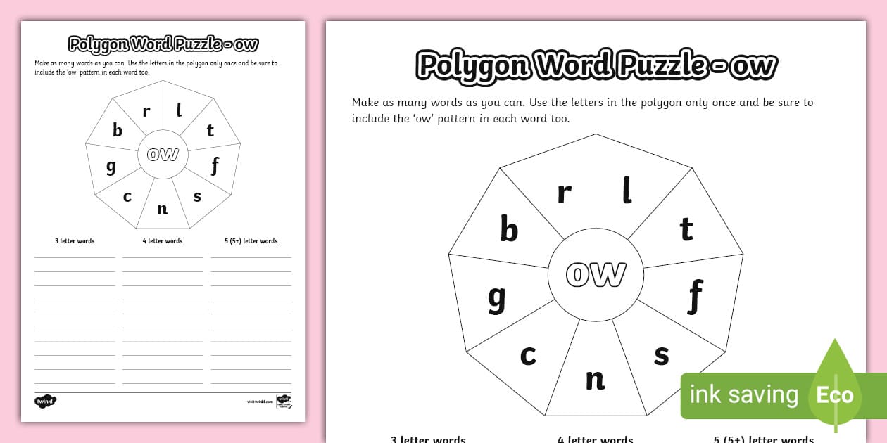 Polygon Word Puzzle - ow (teacher made) - Twinkl