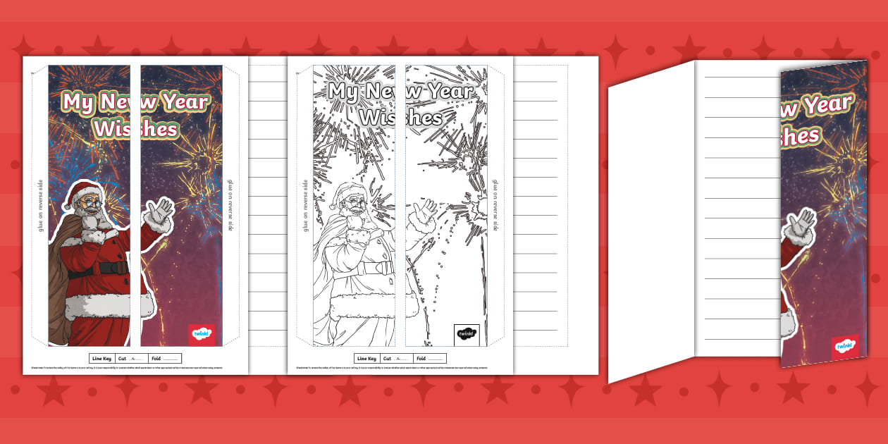 New Year Wishes folding Writing Template - Twinkl