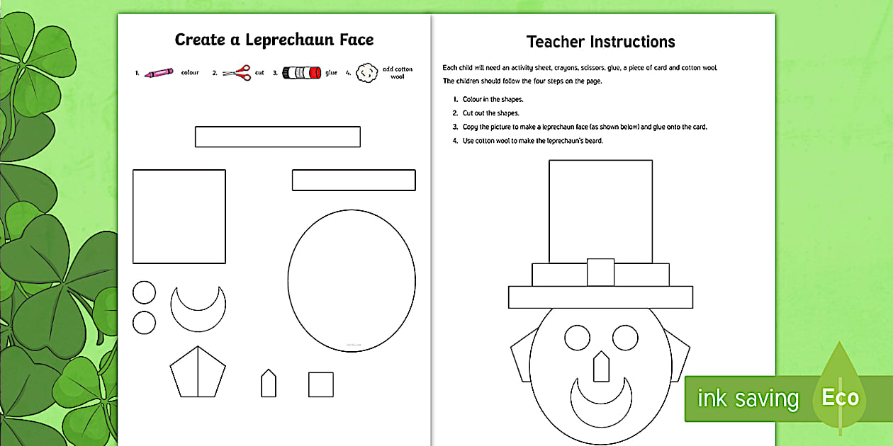 Create a Leprechaun Face Worksheet (teacher made) - Twinkl