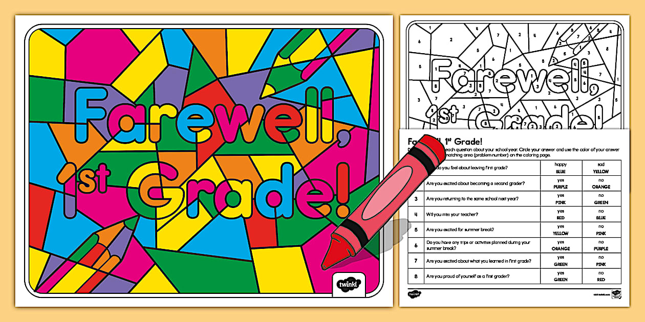 First Grade End of Year Reflection Coloring Sheet - Twinkl