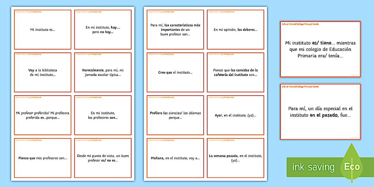 General Conversation Life at School College Question Prompt Cards