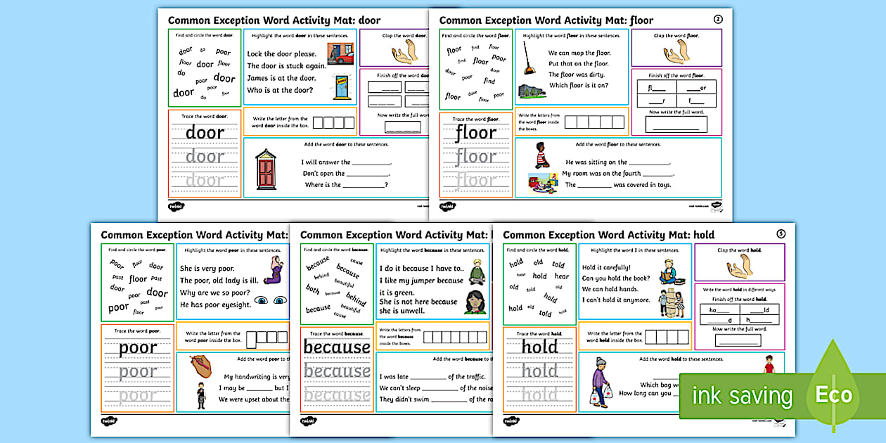 Year 2 Common Exception Word Activity Mat Pack 1 - Twinkl