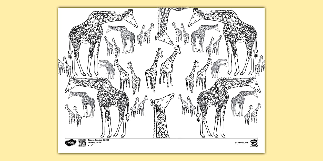 Giraffe Doodle Colouring Page (ティーチャーメイド)