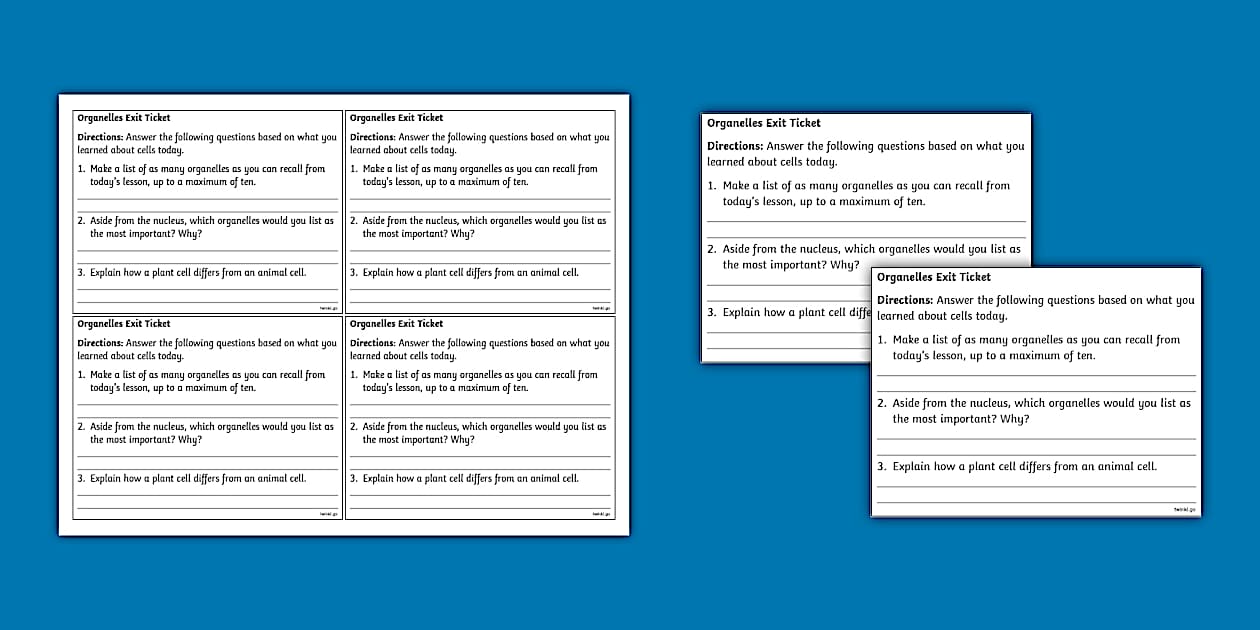 Cell Organelles Science Exit Ticket for 6th-8th Grade