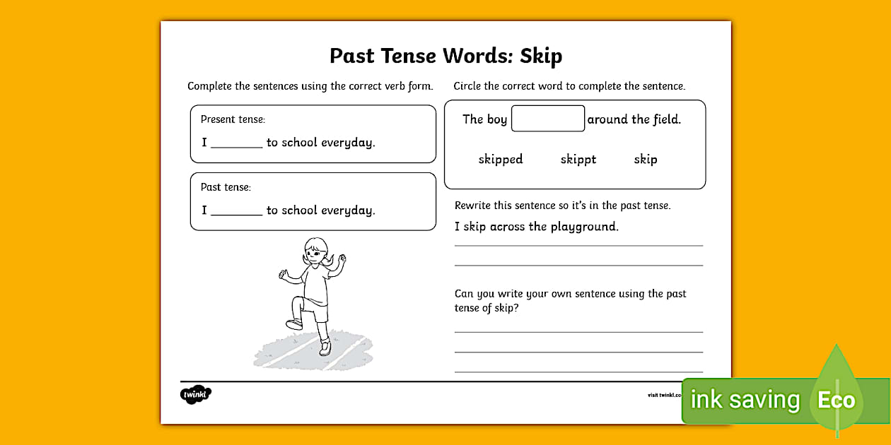 Past Tense Words - Skip Worksheet (teacher made) - Twinkl