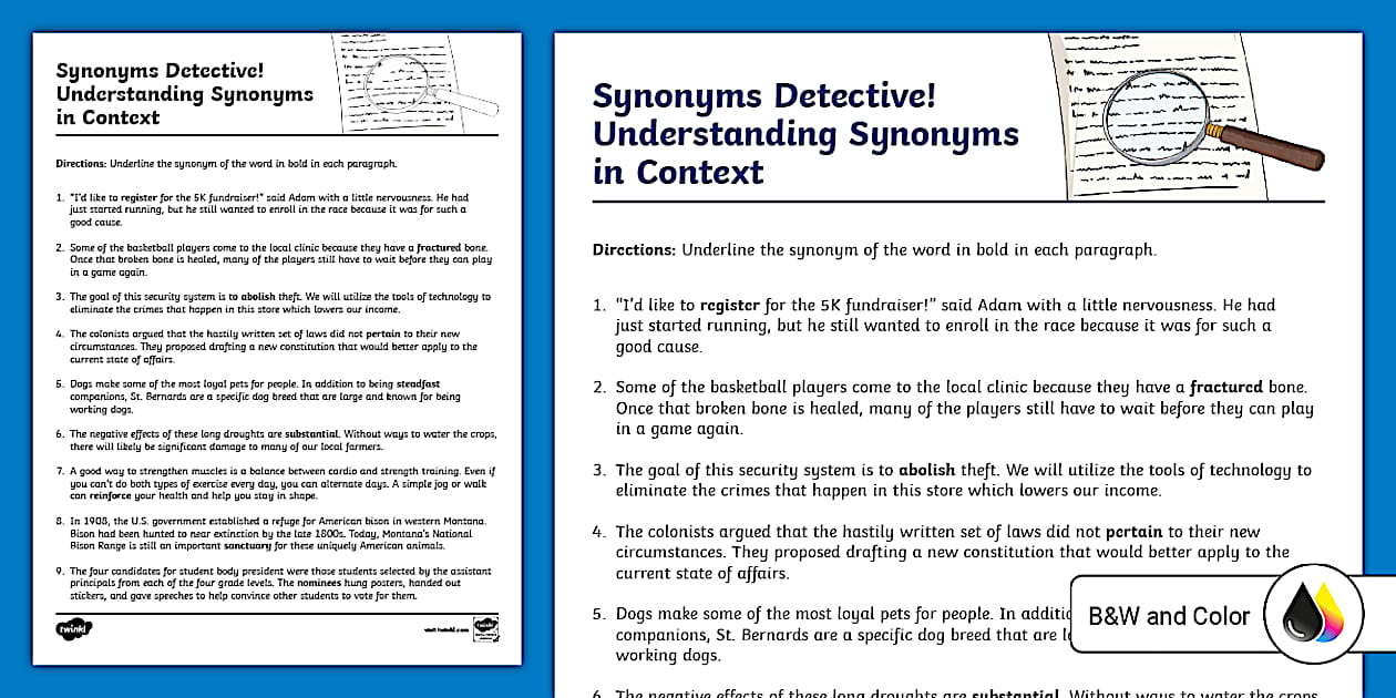 Words Meaning Determined Worksheet | 6th Grade Resource
