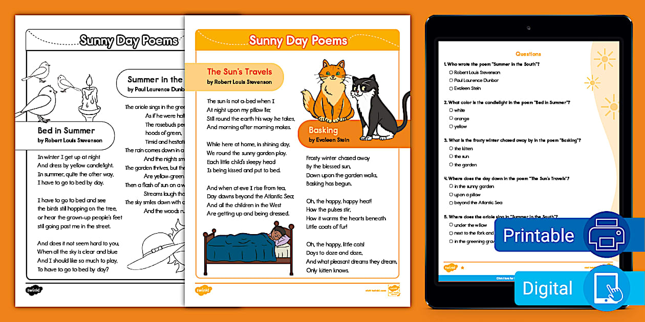 Differentiated Poetry Analysis Worksheet: Sunny Day Poems