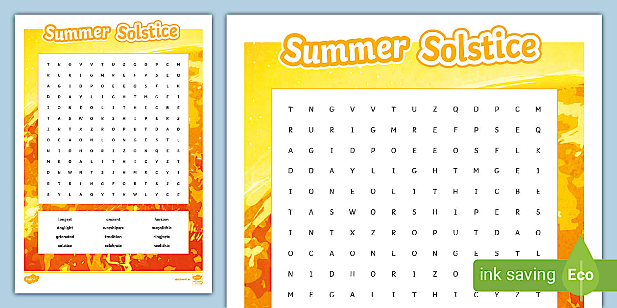 Summer Solstice in Ireland (Word Search) (teacher made)