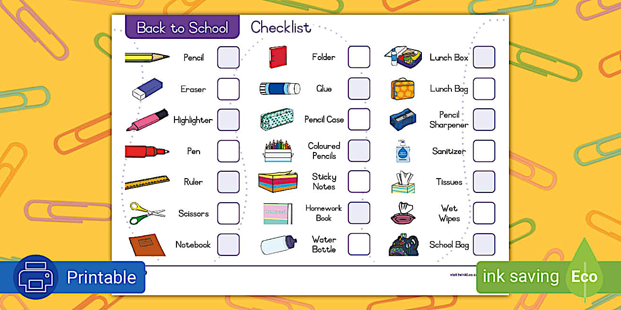Grade R LS - Back to School - Checklist: Back to School