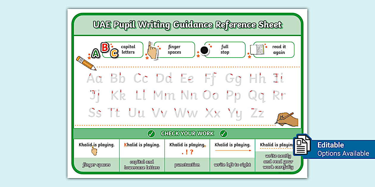 UAE Pupil Writing Guidance Sheet