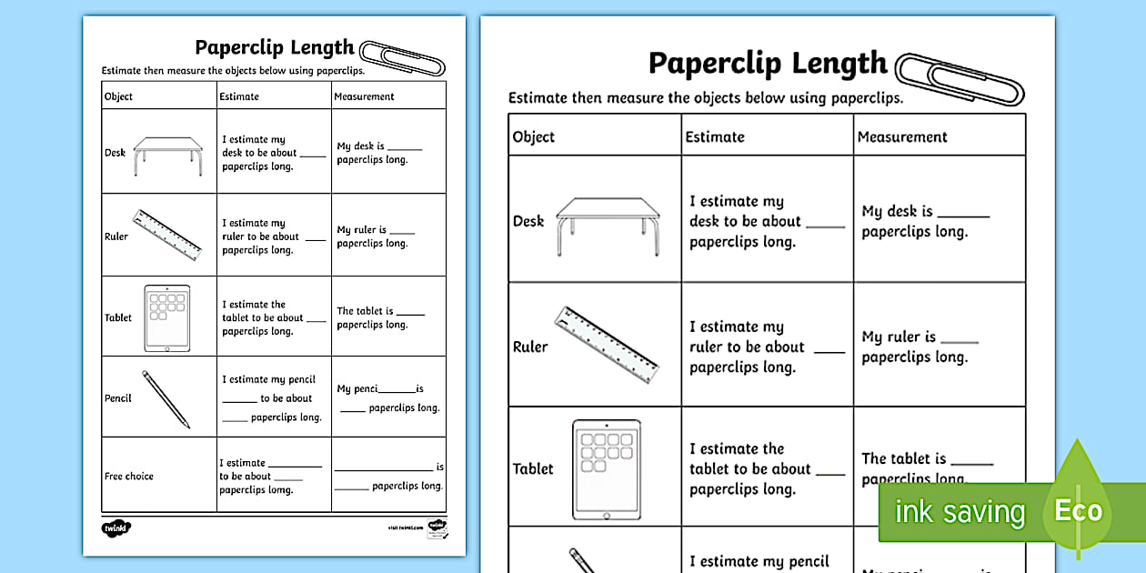 Paperclip Length Worksheet / Worksheet (teacher made)