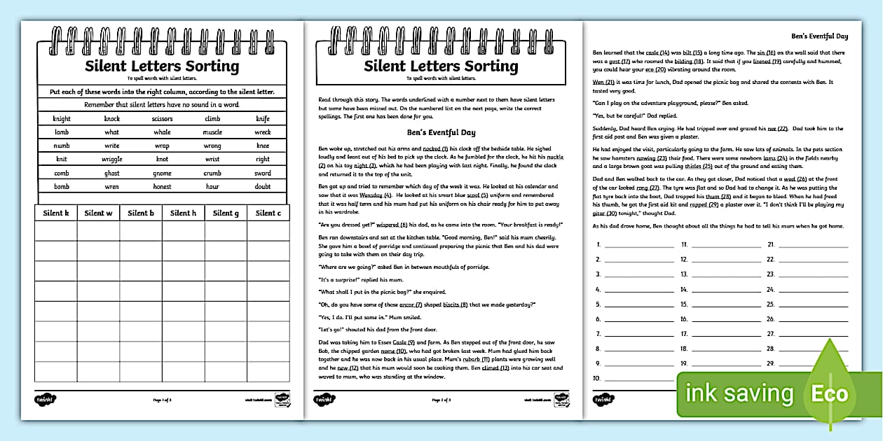 Cursive Silent Letters Worksheet Pack (teacher made)