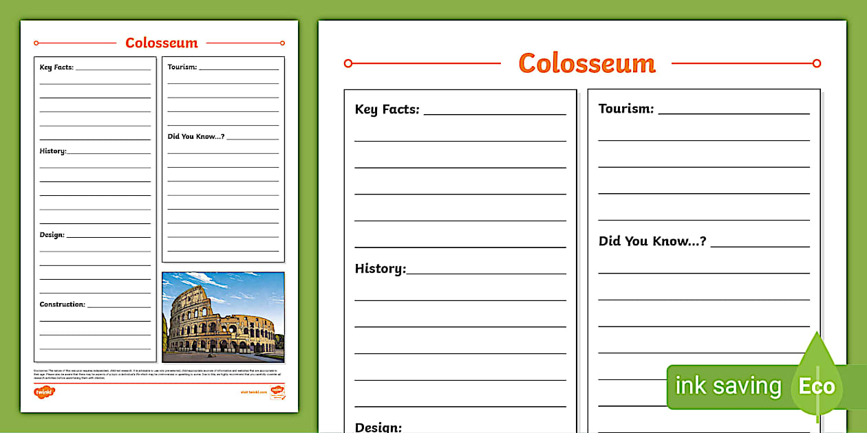 Colosseum Fact File Template (Hecho por educadores) - Twinkl
