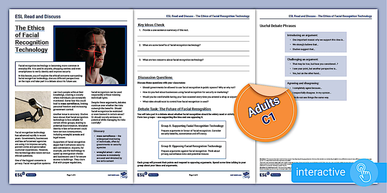 ESL The Ethics of Facial Recognition Technology - Twinkl