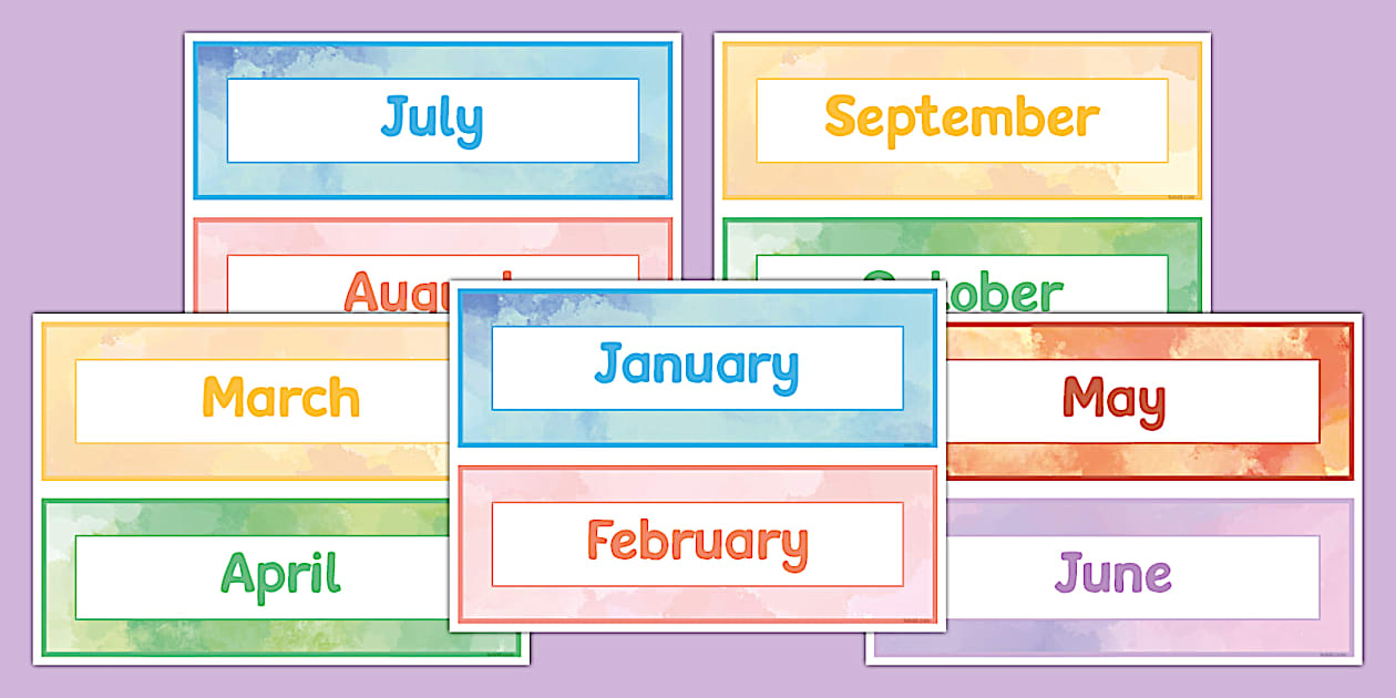 Watercolour-Themed Months of the Year Display Cards - Twinkl