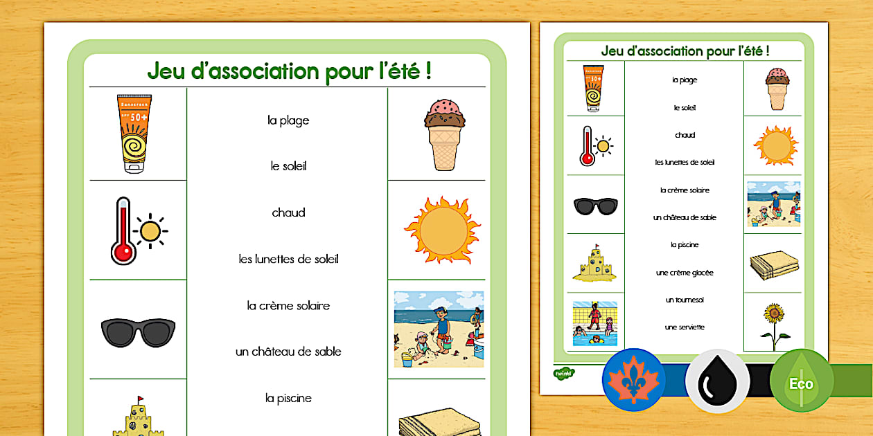 Summer Matching Activity French (teacher made) - Twinkl