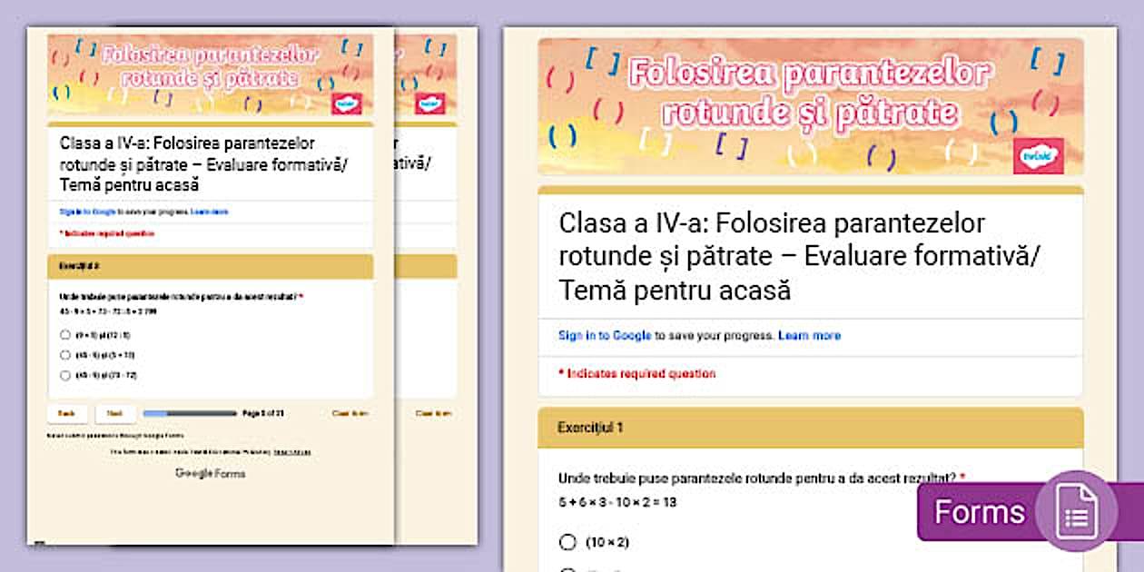 Clasa 4 Folosirea parantezelor rotunde și pătrate Test Temă