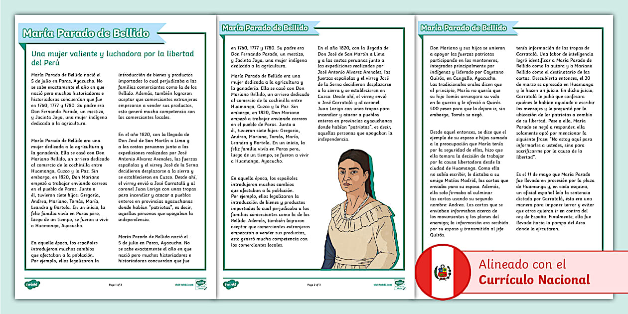 Comprensión lectora: Historia de María Parado de Bellido