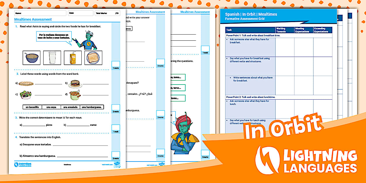 👉 Spanish Mealtimes Assessment Pack | Lightning Languages