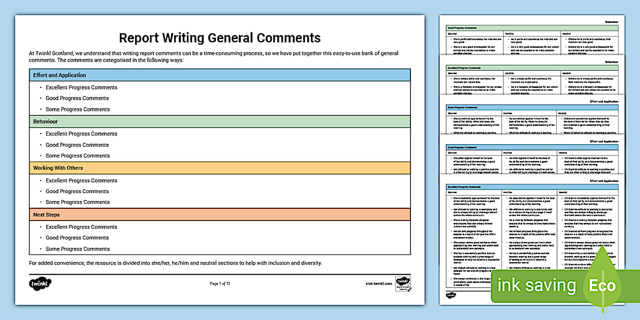 General Comments Report Writing (Hecho por educadores)