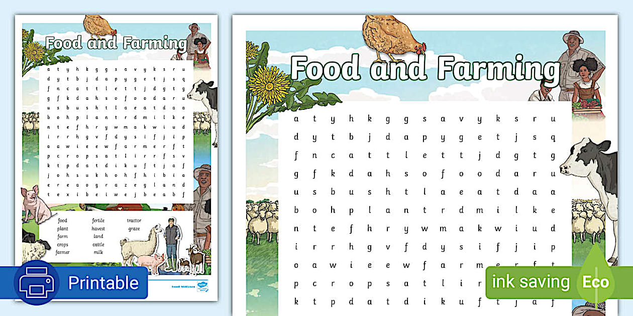 Geography Wordsearch: Food and Farming (Teacher-Made)