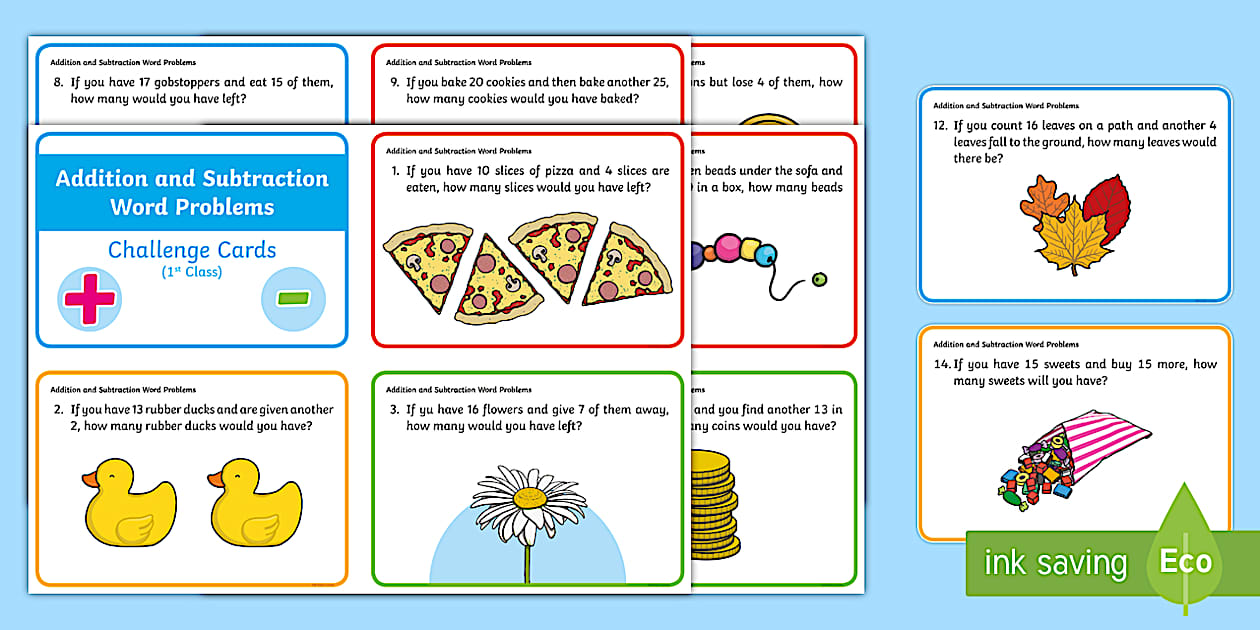Addition And Subtraction Word Problem Challenge Cards