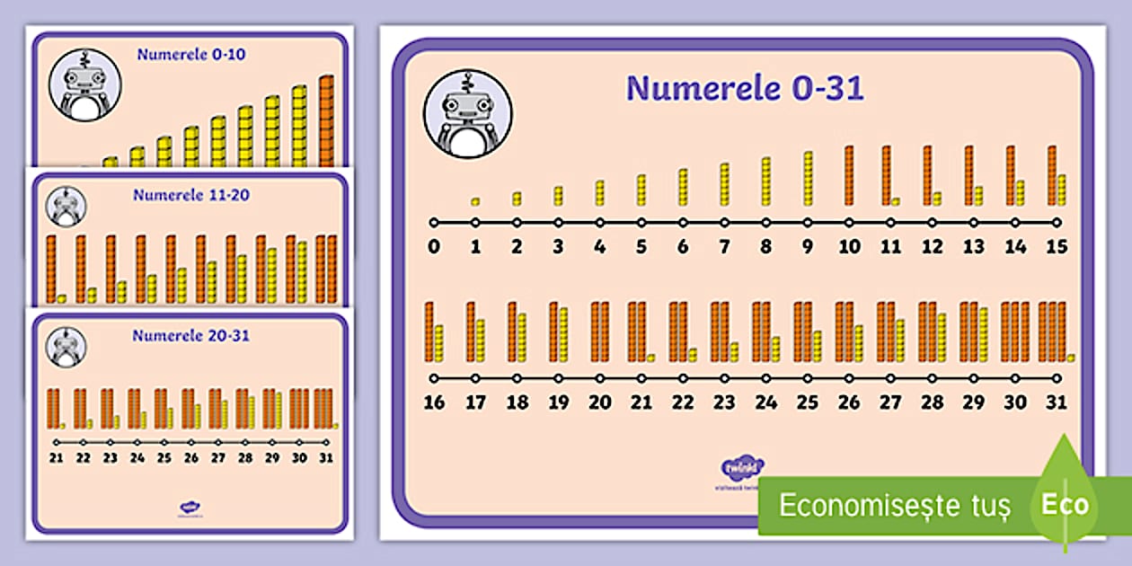 Numerele 0 - 31 - Planșe A4 (Hecho por educadores) - Twinkl