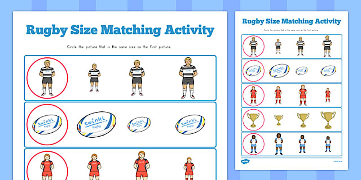 Rugby Size Matching Worksheets (teacher made) - Twinkl