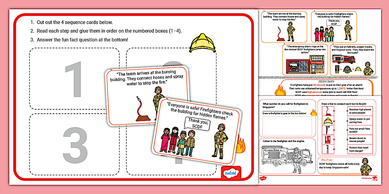 SCDF Firefighters Community Helpers Activity Sheet - Twinkl