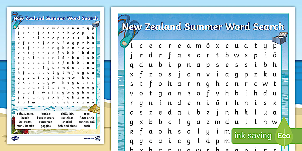 NZ Summer Word Search (teacher made) - Twinkl