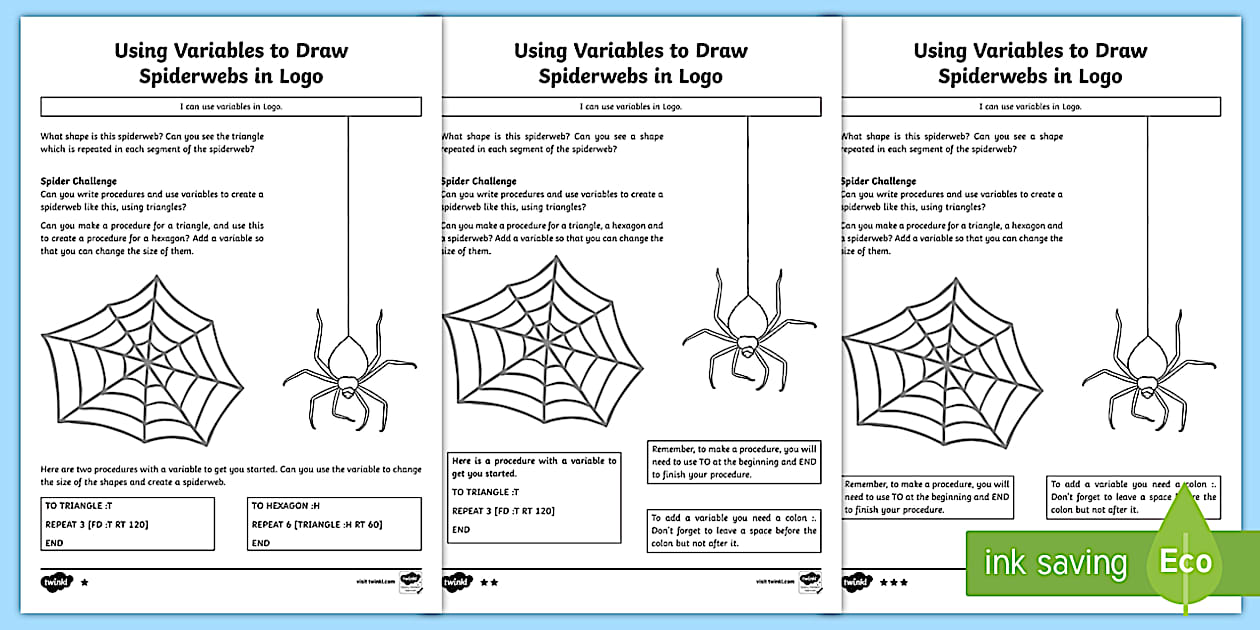 Using Variables to Draw Spiderwebs in Logo Differentiated Worksheet