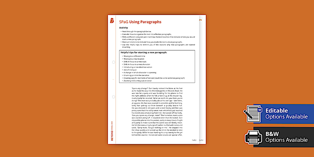 Using Paragraphs Worksheet | KS3 English | SPaG | Beyond
