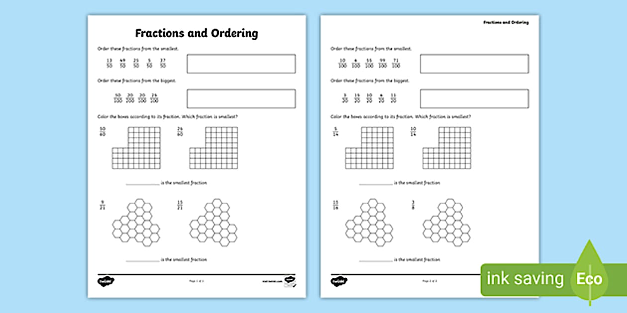Fractions and Ordering Worksheet (teacher made) - Twinkl