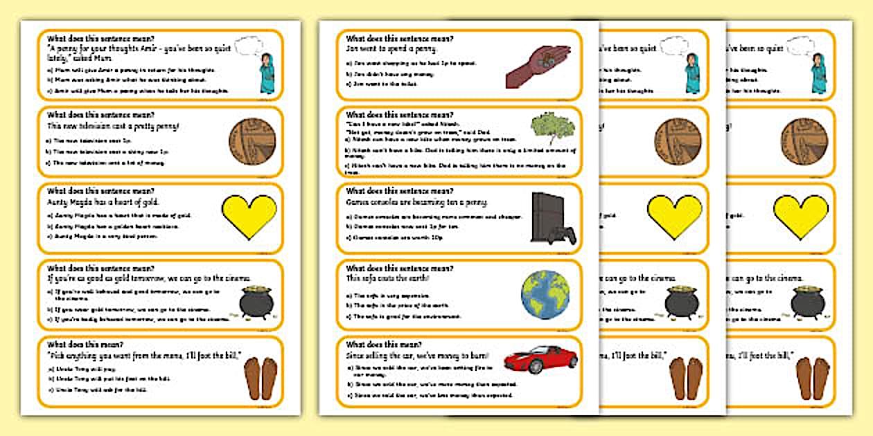 Money Idioms Multiple Choice Cards (teacher made) - Twinkl