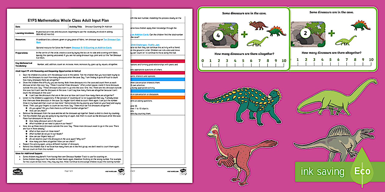 Kindergarten Maths: Dinosaur Counting On Addition Whole Class Adult ...