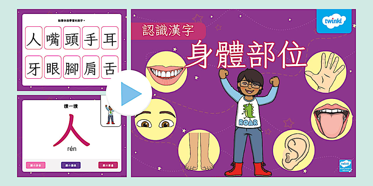 身體部位 識字投影片｜中文拼音 (teacher made)