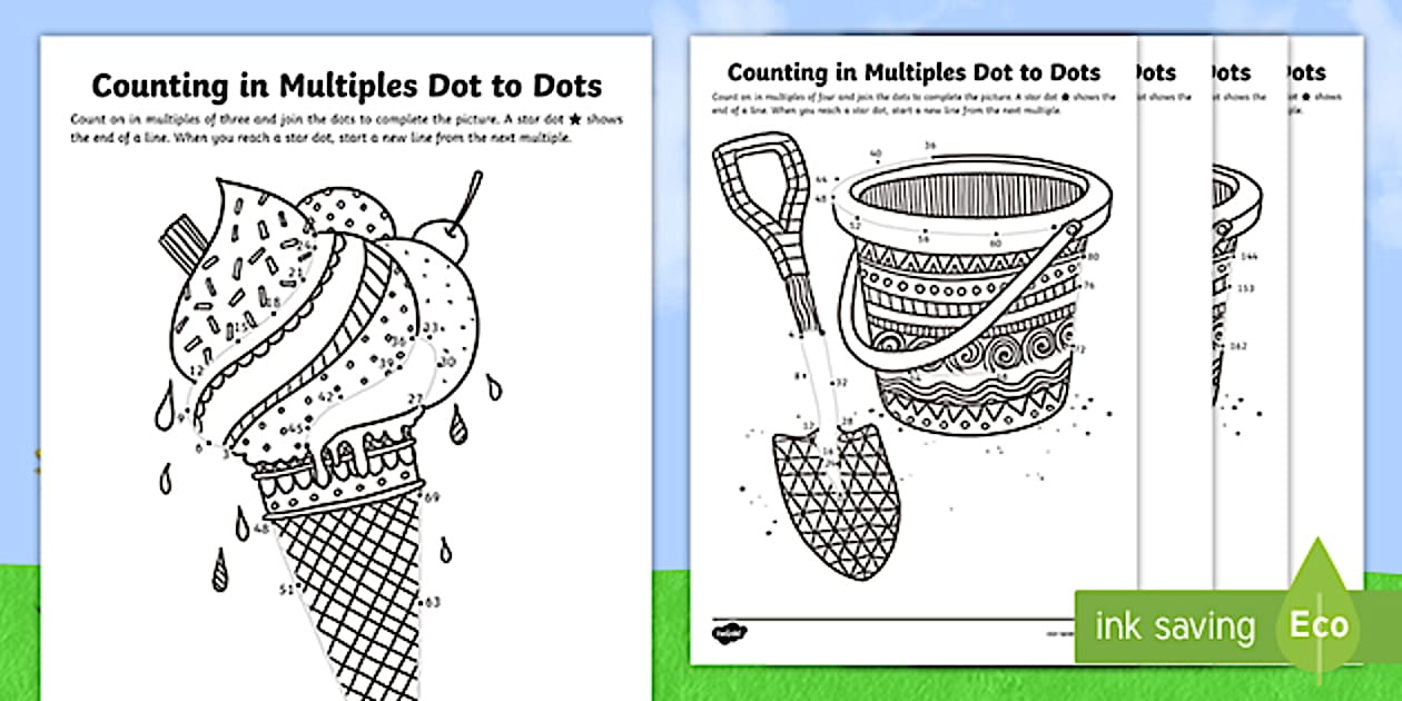 KS2 Summer Themed Counting in Multiples Dot to Dot Worksheets