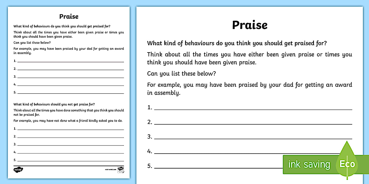 Getting Praise Worksheet / Worksheet (teacher made) - Twinkl