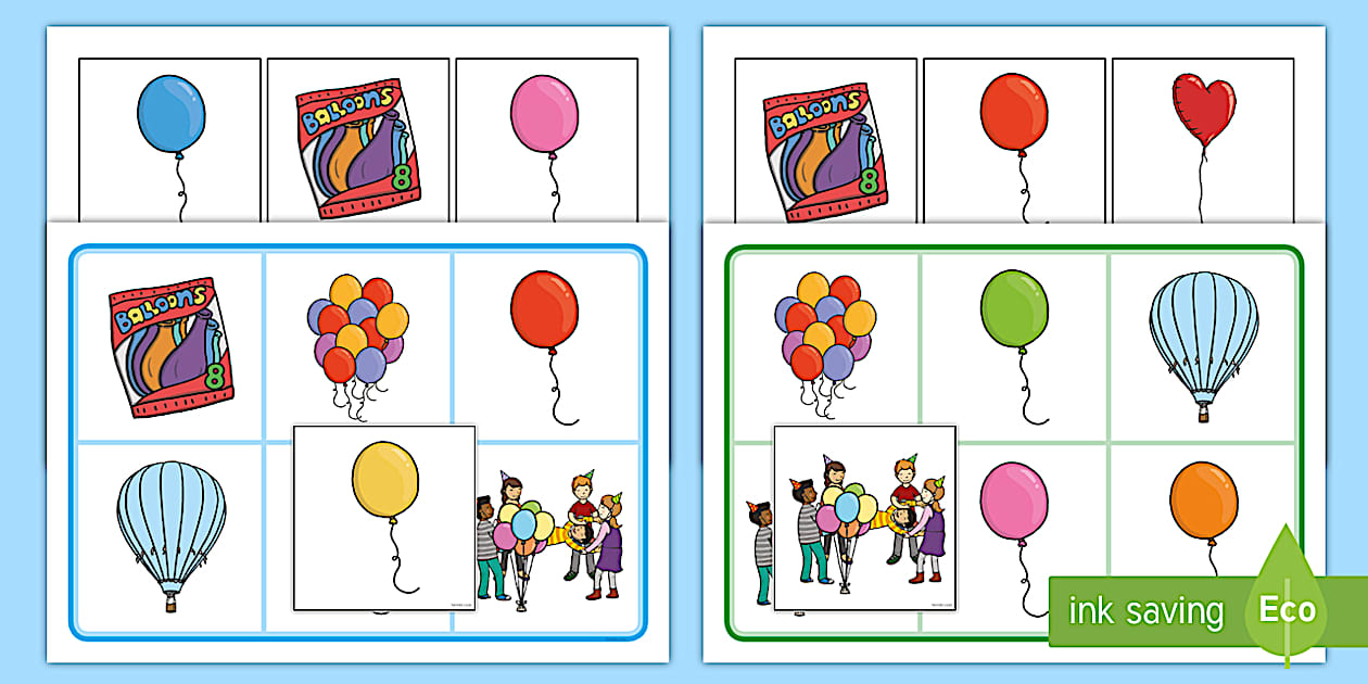 Balloons Matching Cards and Boards Game (teacher made)