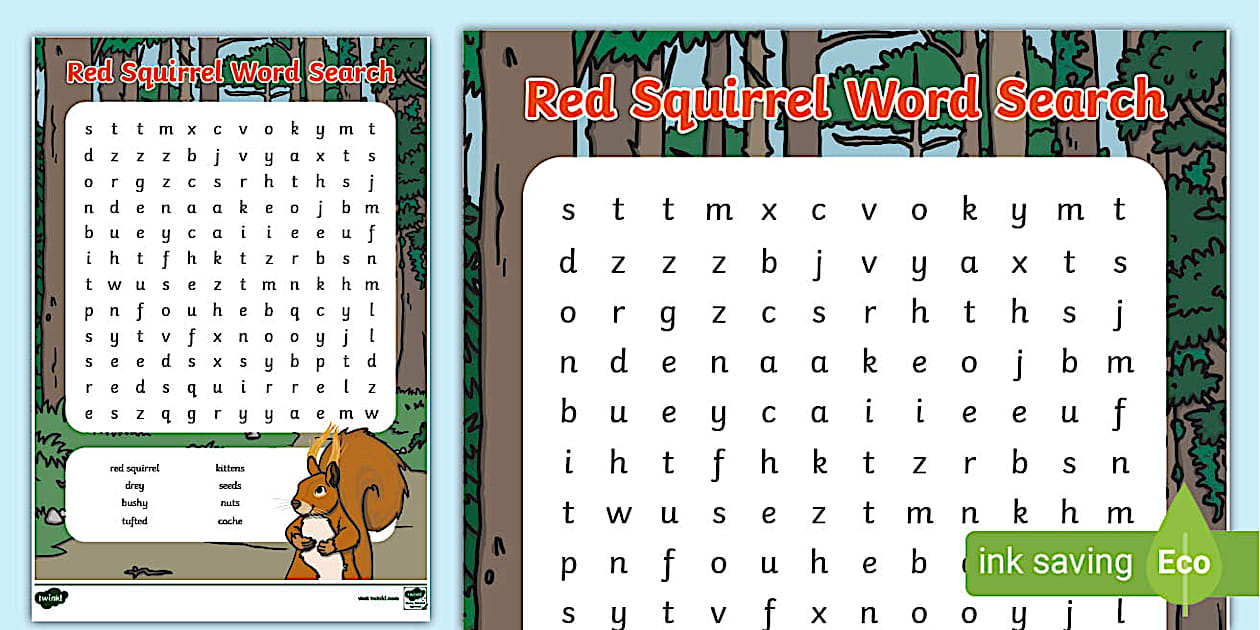 Red Squirrel Word Search (teacher made) - Twinkl