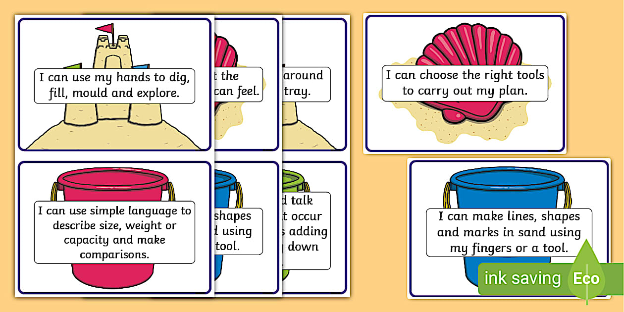 EYFS 'I Can' Sand Area Continuous Provision Prompt Cards