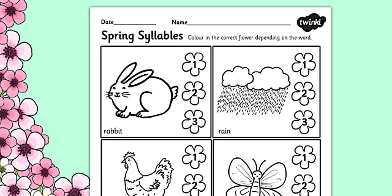 Spring Syllables Worksheet 2 (Hecho por educadores) - Twinkl