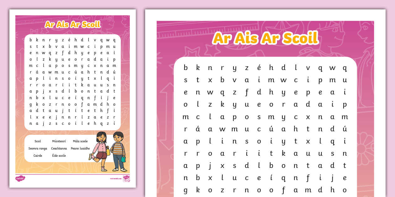 Ar Ais Ar Scoil Cuardach Focal (teacher made) - Twinkl