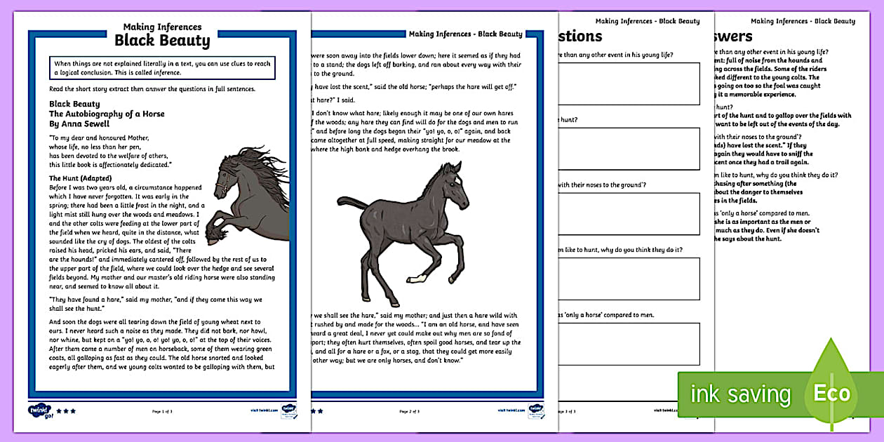 Drawing Inferences Questions and Answers | KS2 Black Beauty