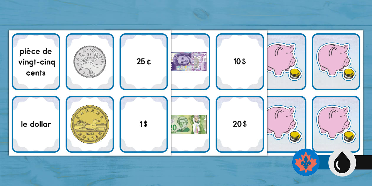 Canadian Money Match-Up Financial Literacy Math Centre Activity French