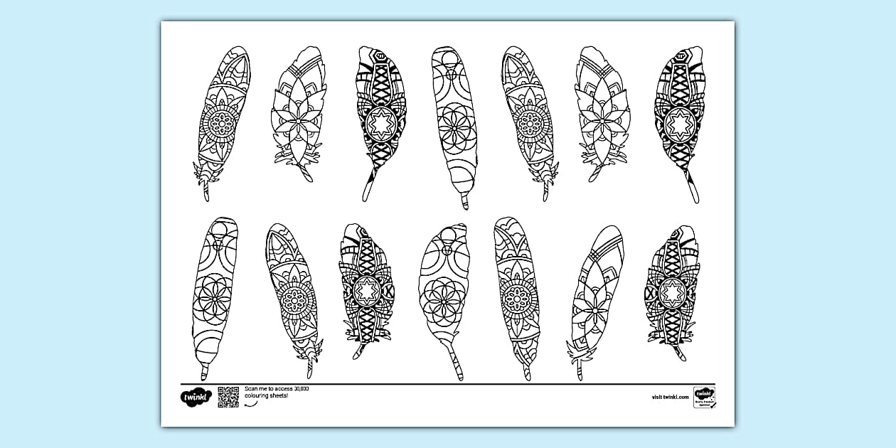Mandala Feather Colouring Page (teacher made) - Twinkl