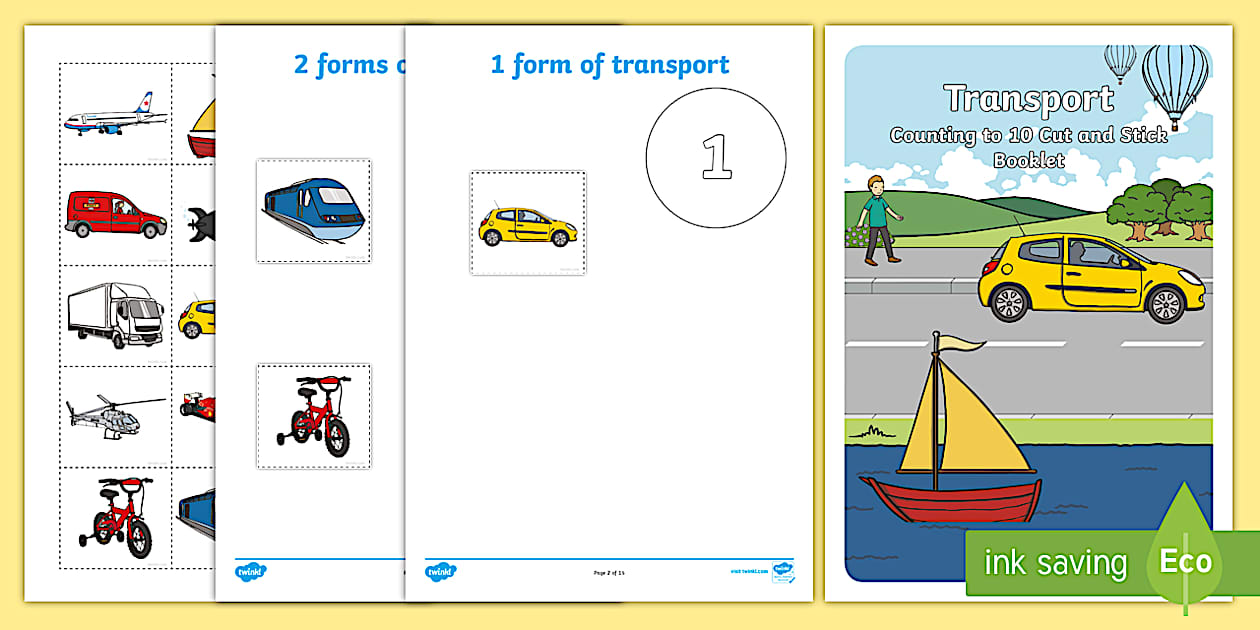Transport Counting to 10 Cut and Paste Booklet - Twinkl